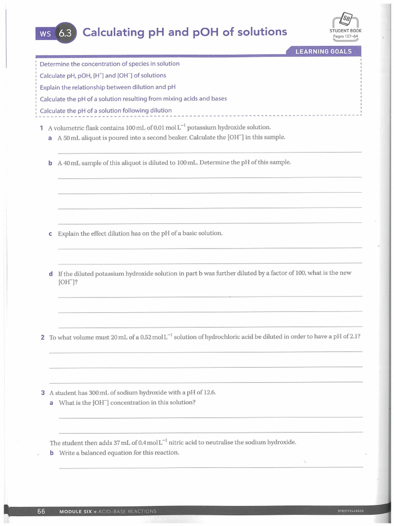 6.3 - Calculating PH and pOH | PDF