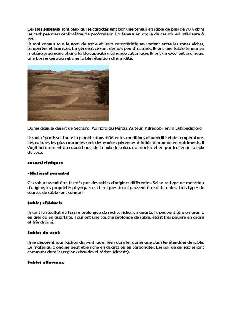 Caractéristiques des sols sableux | PDF | Sol (pédologie) | Sable