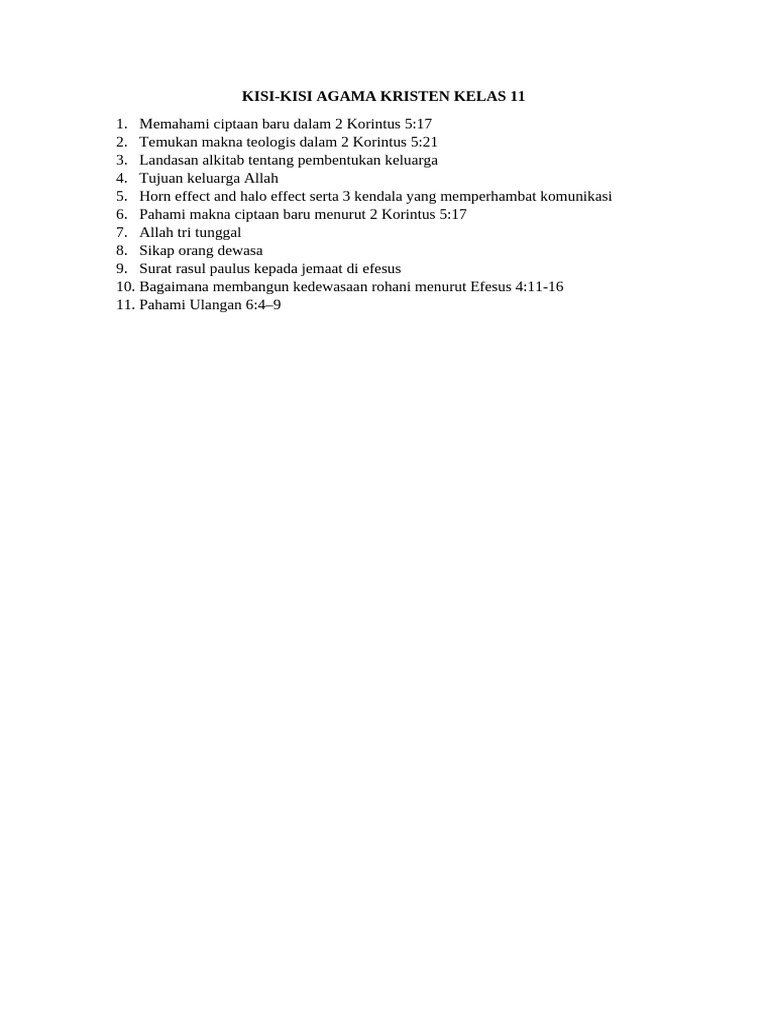 Kisi - Kisi Agama Kristen Kelas 11 | PDF