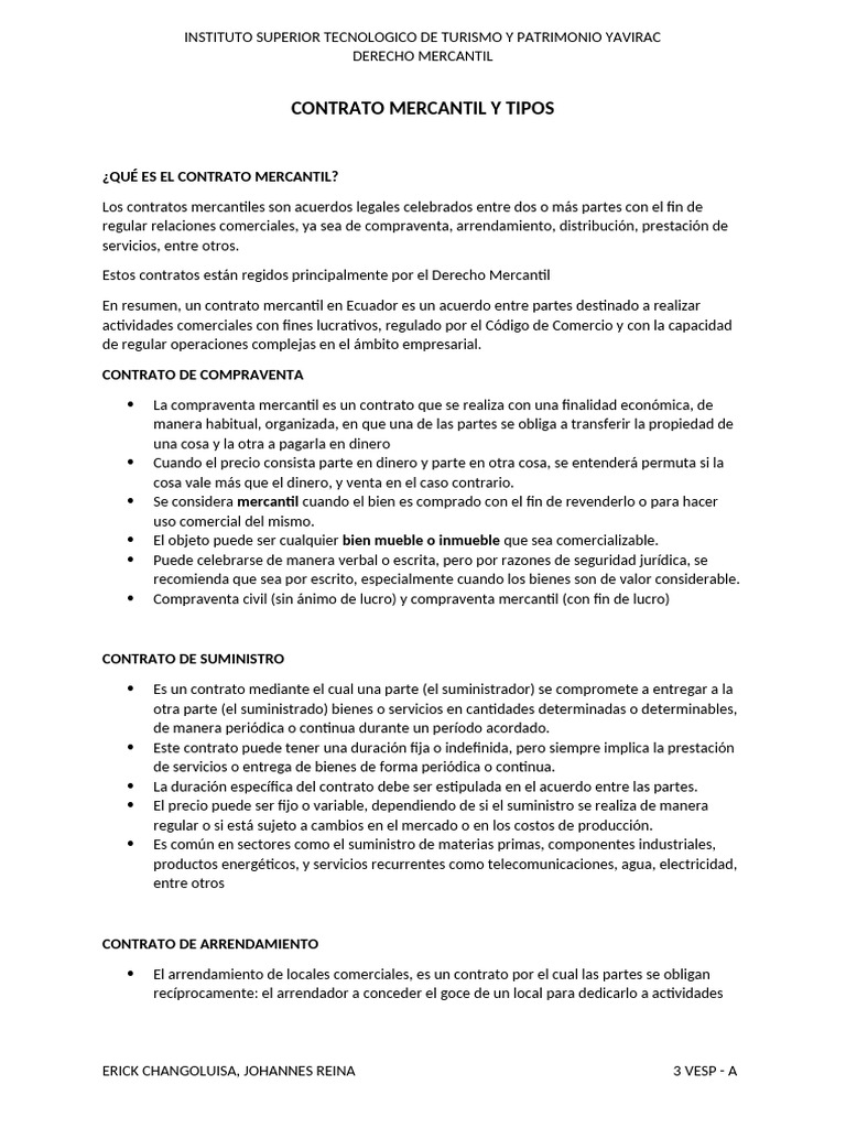 CONTRATO MERCANTIL Y TIPOS | PDF | Comercio | Economias