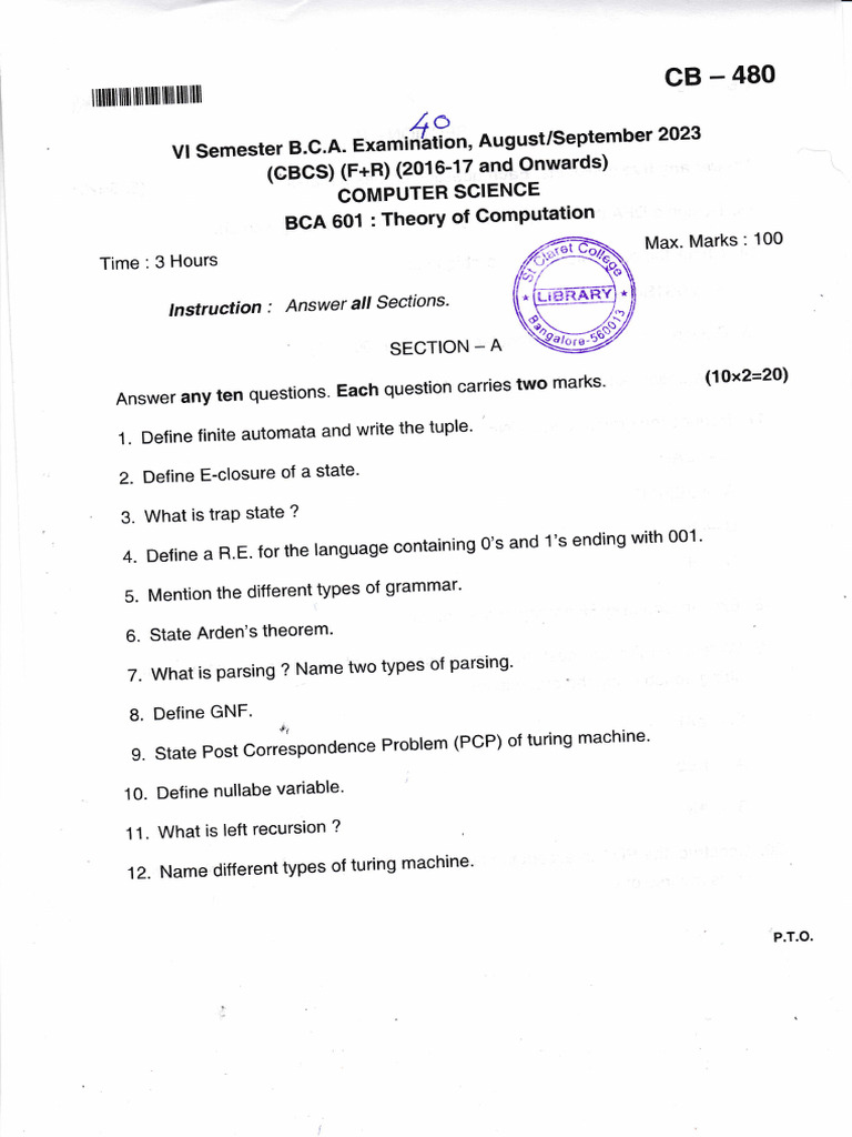 Theory Computation Aug Sep2023 | PDF