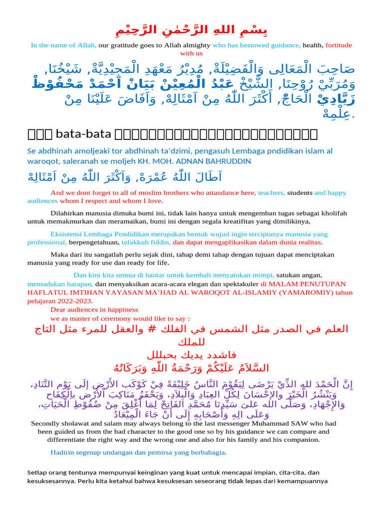 Teks MC Closing Imtihan 2024 | PDF