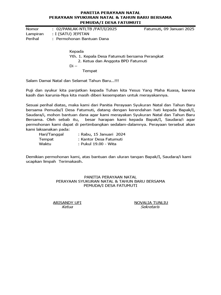 PROPOSAL_PANITIA_PERAYAAN_NATAL_REMFAT_kadesa & perangkat | PDF