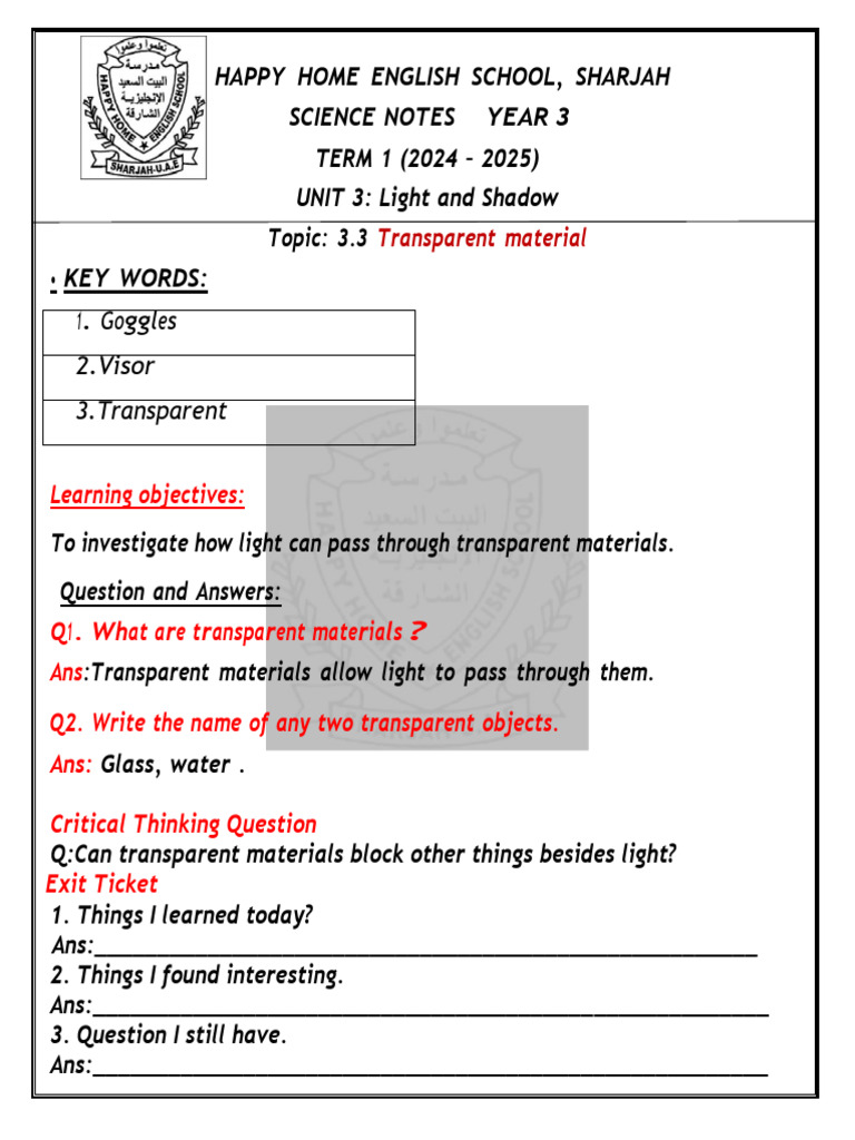 Notes Topic 3.3 Transparent Materials | PDF