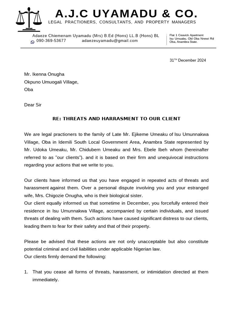 NOTICE LETTER | PDF | Public Law | Common Law