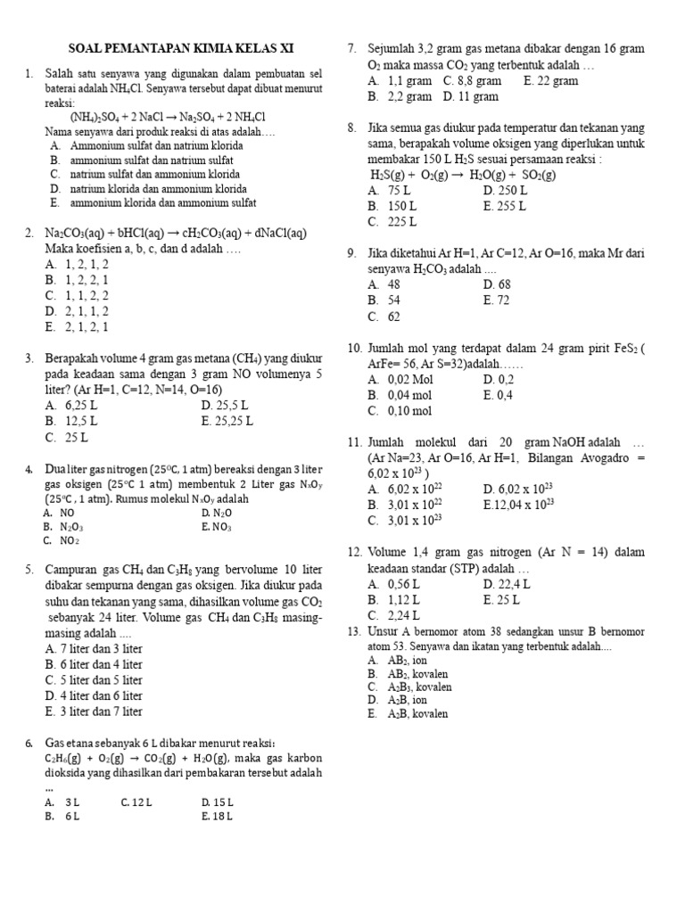 Soal Pemantapan Kimia Kelas Xi | PDF