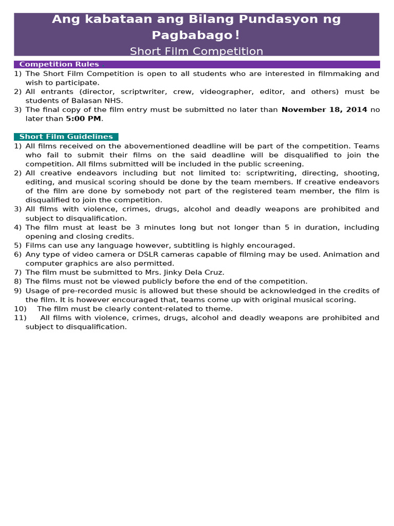 Short Film Competition Guidelines | PDF