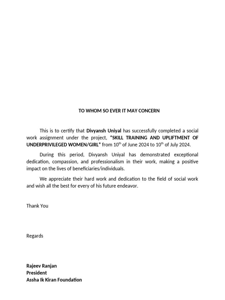 Certification of Social Work Completion | PDF