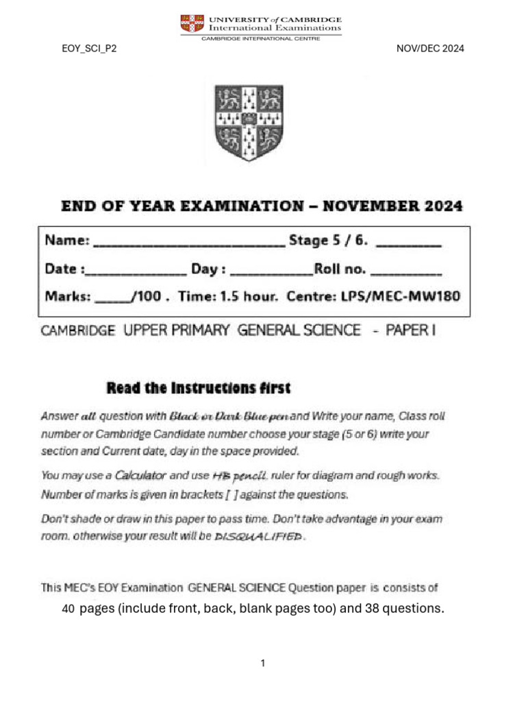 Primary science EOY exam | PDF | Physics | Electromagnetism