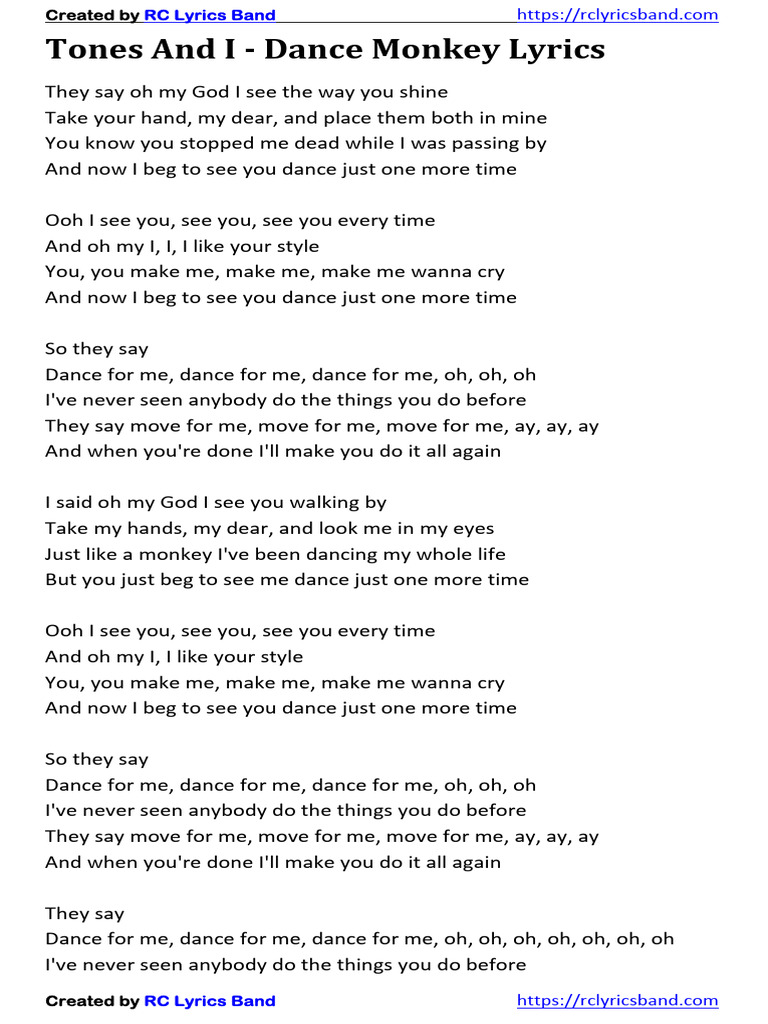 Tones and I - Dance Monkey Lyrics | PDF