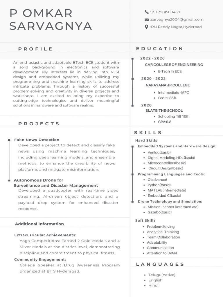 Sarvagnya Resume | PDF