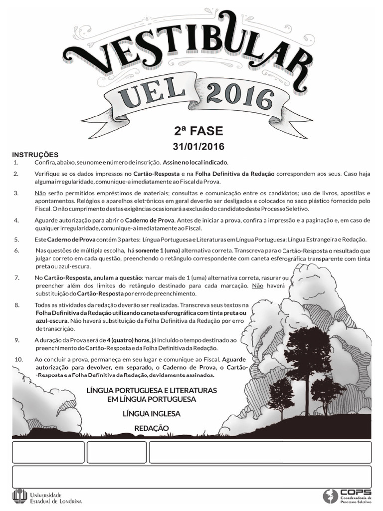 Prova 2 Fase UEL 2016 - L Ngua Portuguesa, Literaturas e Ingl S | PDF | Poesia | O Pequeno Príncipe