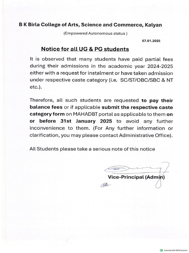 Notice To Students For Outstanding Fees | PDF
