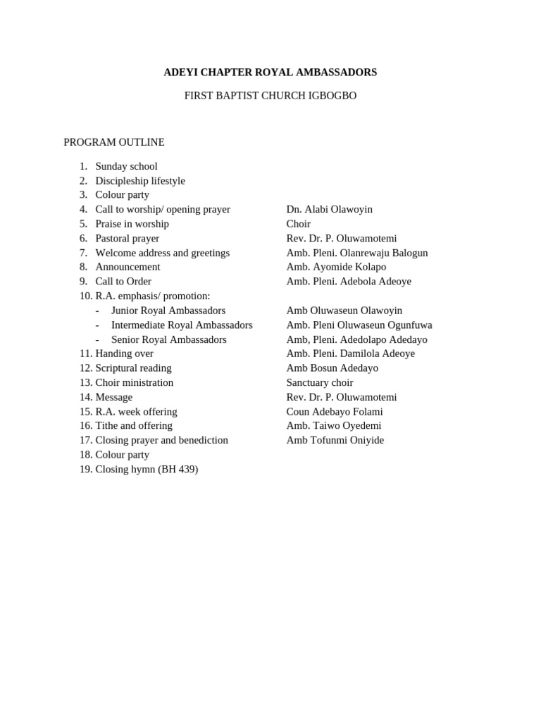 Adeyi Chapter Ra Week Order of Program | PDF