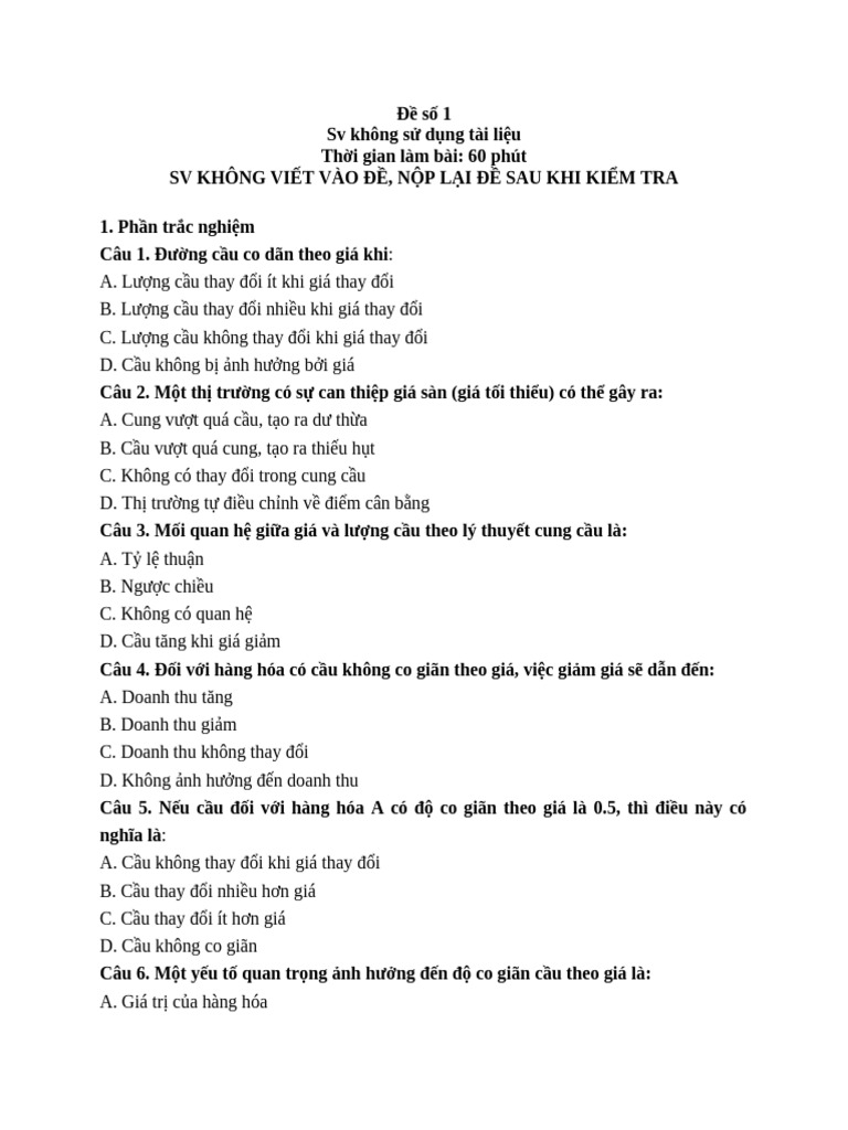 Đề Số 1. Kt Vi Mô. 2024 | PDF