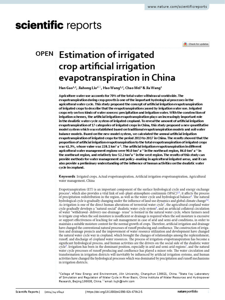 Gao Et Al-2024-Scientific Reports | PDF | Evapotranspiration | Agriculture