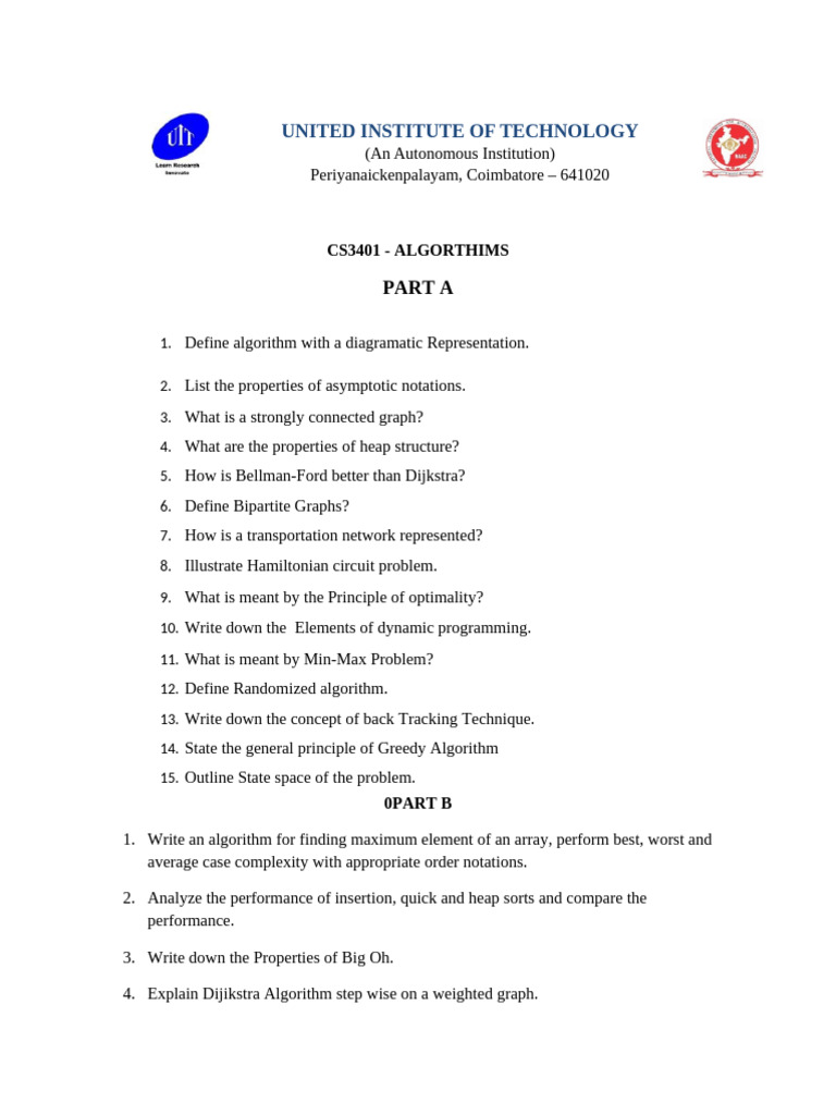 Cs3401 - Algorithms Qb | PDF