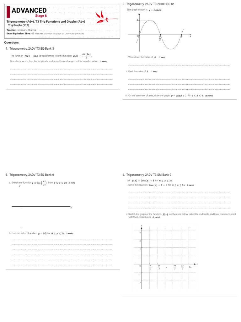 Trig Functions Topic test | PDF | Function (Mathematics) | Mathematical ...