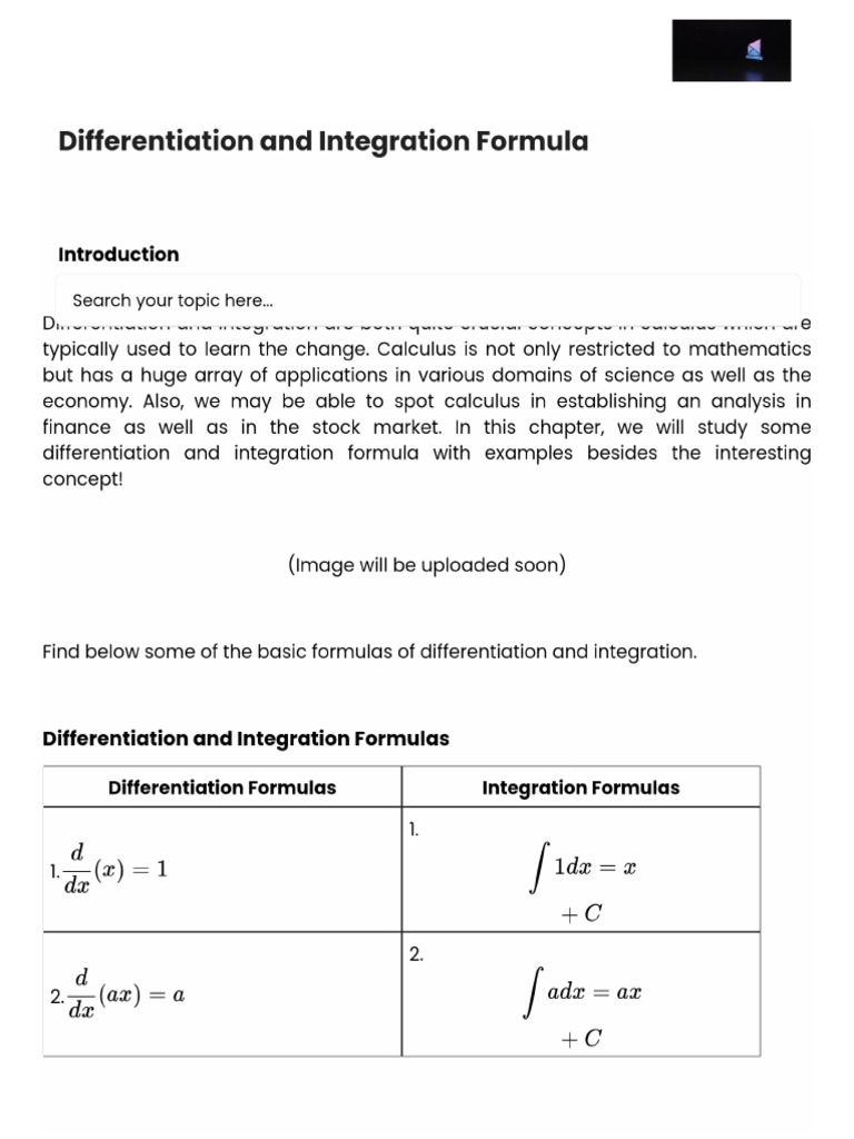 Differentiation and Integration Formula | PDF