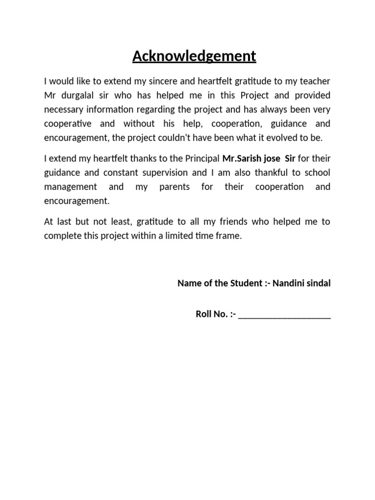 Acknowledgements for Project Support | PDF