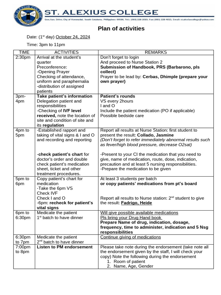 Plan of Activities Oct 24 | PDF | Social Programs | Medical Specialties