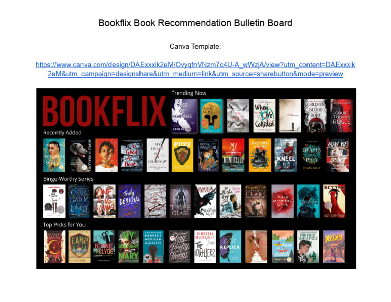 Bookflix Recommendation Bulletin Board Template | PDF