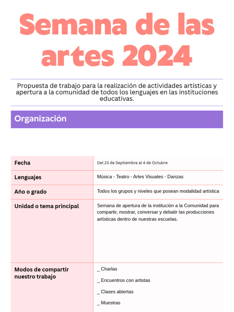 Orientaciones Semana de Las Artes 2024 | PDF