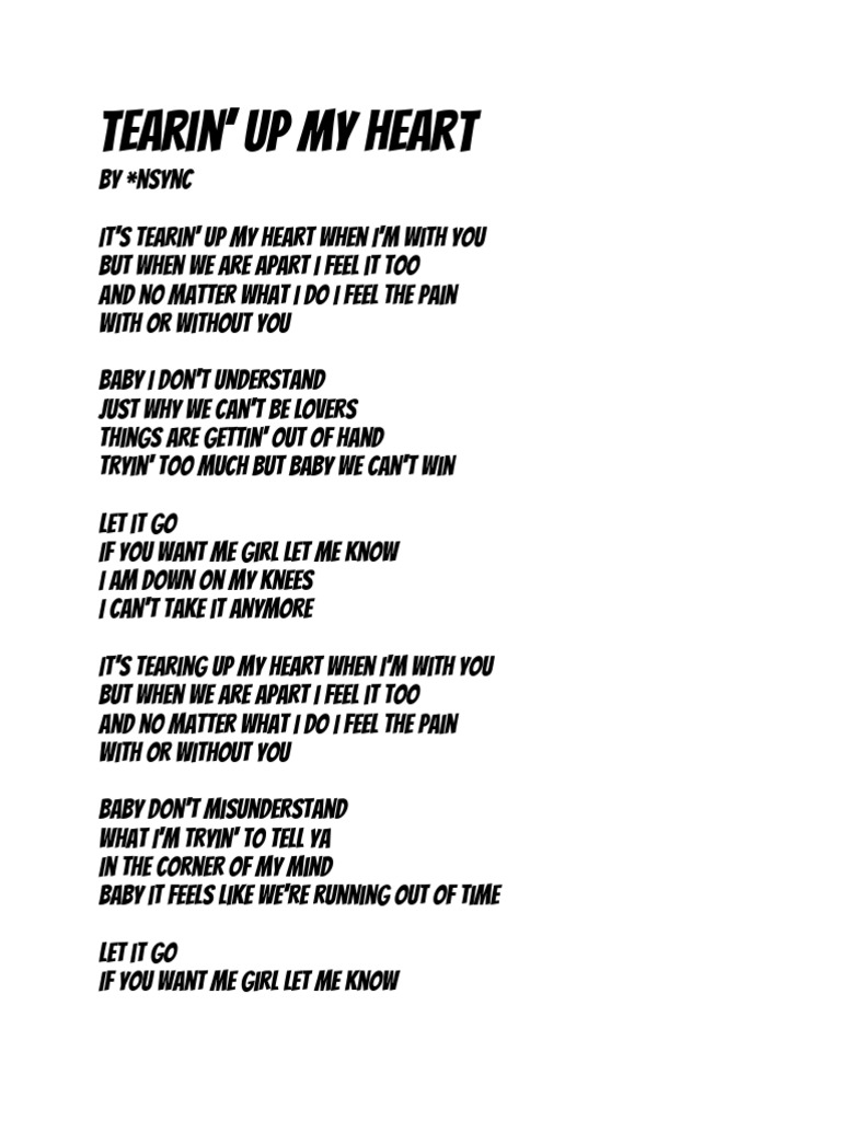 Tearin Up My Heart by - NSYNC - Google Documents | PDF