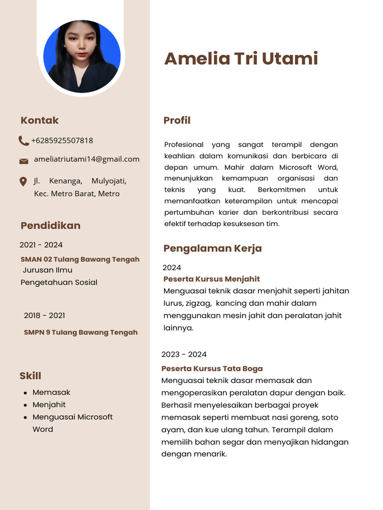 Krem Profesional Minimalis CV Resume Template | PDF