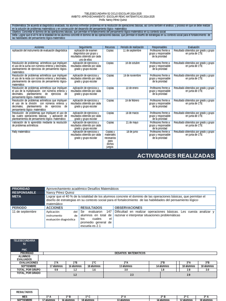 Pemc Matematicas Plan Anu, Diag y Act Real | PDF | Aritmética | Cognición