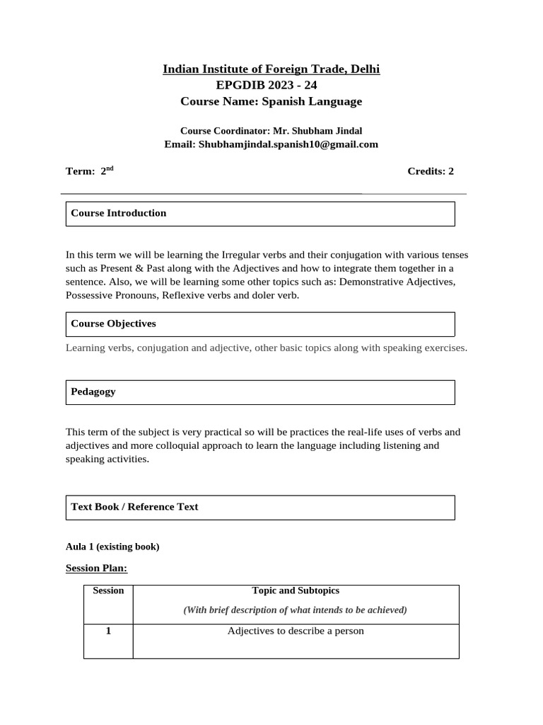 Course Outline EPGDIB 2022-23 Spanish 2nd Term | PDF