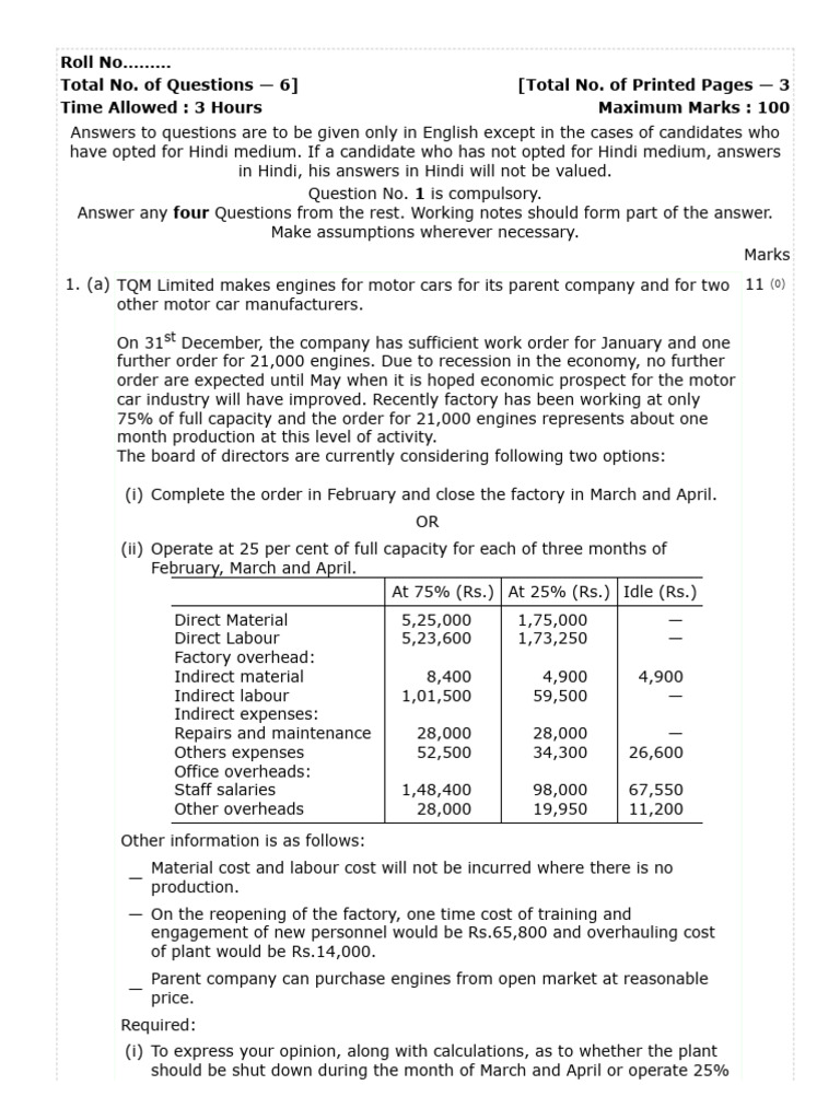 CA Final Group II _ Cost Management - June 2009 | PDF | Cost | Variance