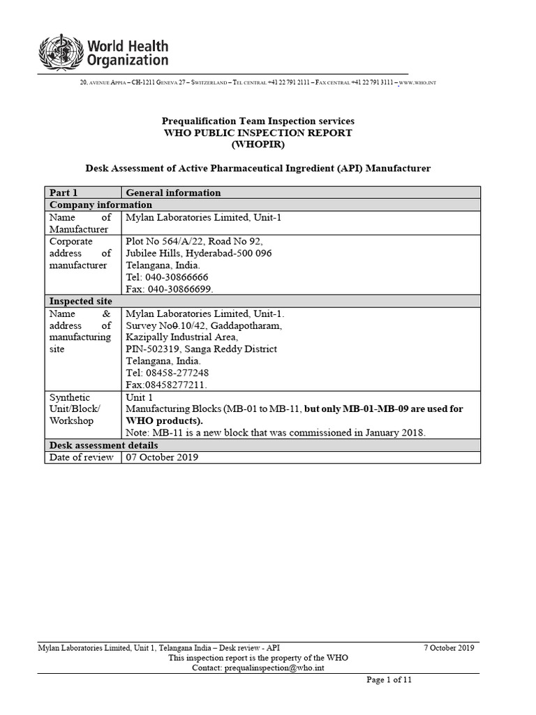 WHO API Desk Assessment Report | PDF | World Health Organization | Quality