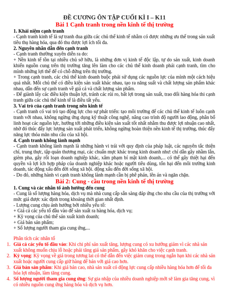 ĐỀ CƯƠNG ÔN TẬP CK 1 K 11 | PDF