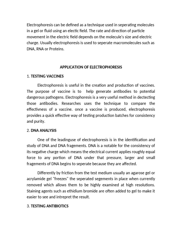 Application of Electrophoresis | PDF | Gel Electrophoresis | Biology