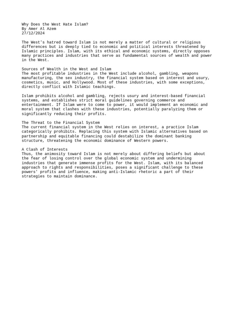 Why Does The West Hate Islam | PDF