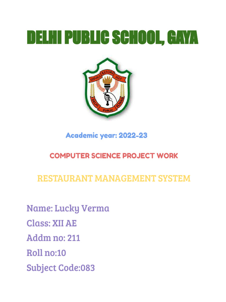 Restaurant Management System Project | PDF | Python (Programming ...