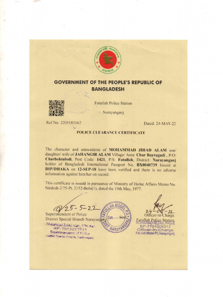 Attested PCC Mohammad Jihad Alam | PDF