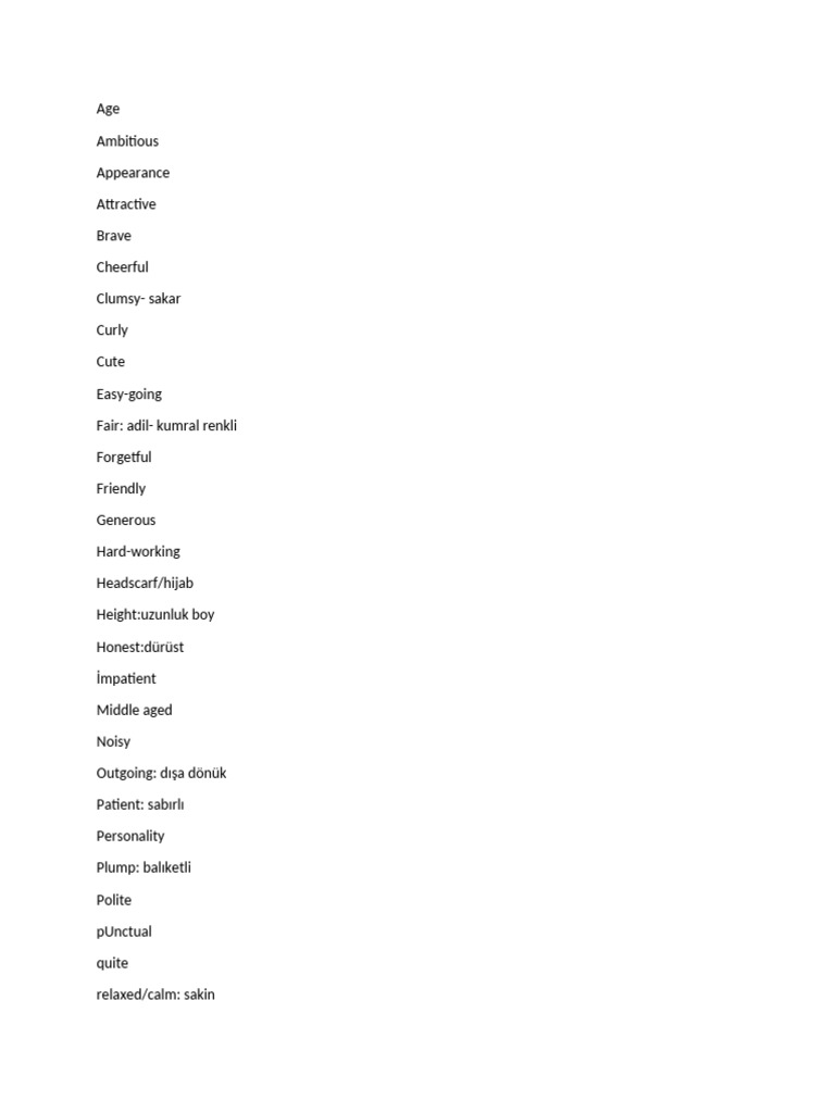 Personality and Appearance Traits List | PDF
