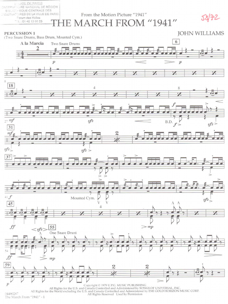 Williams Marche de 1941 Percussion 1 | PDF