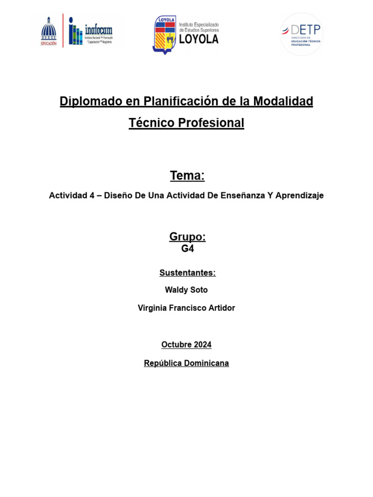 Diseño de Actividad Educativa Técnica | PDF