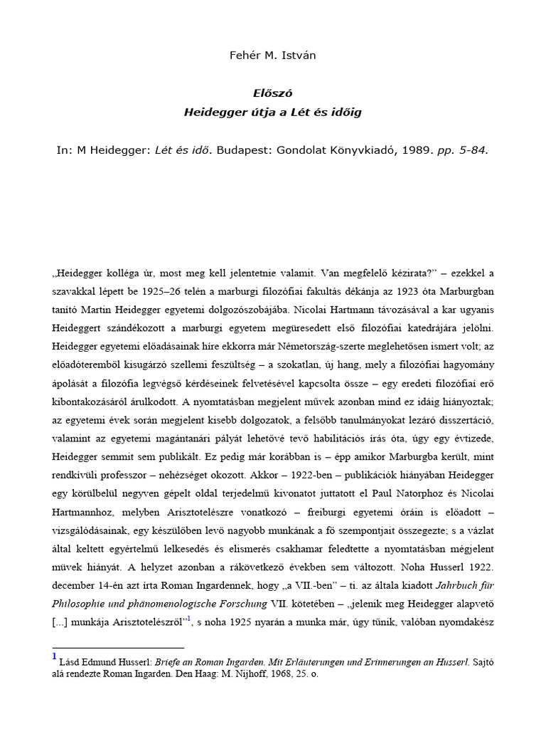 Fehér M. István: Lét És Idı Pp. 5-84 | PDF