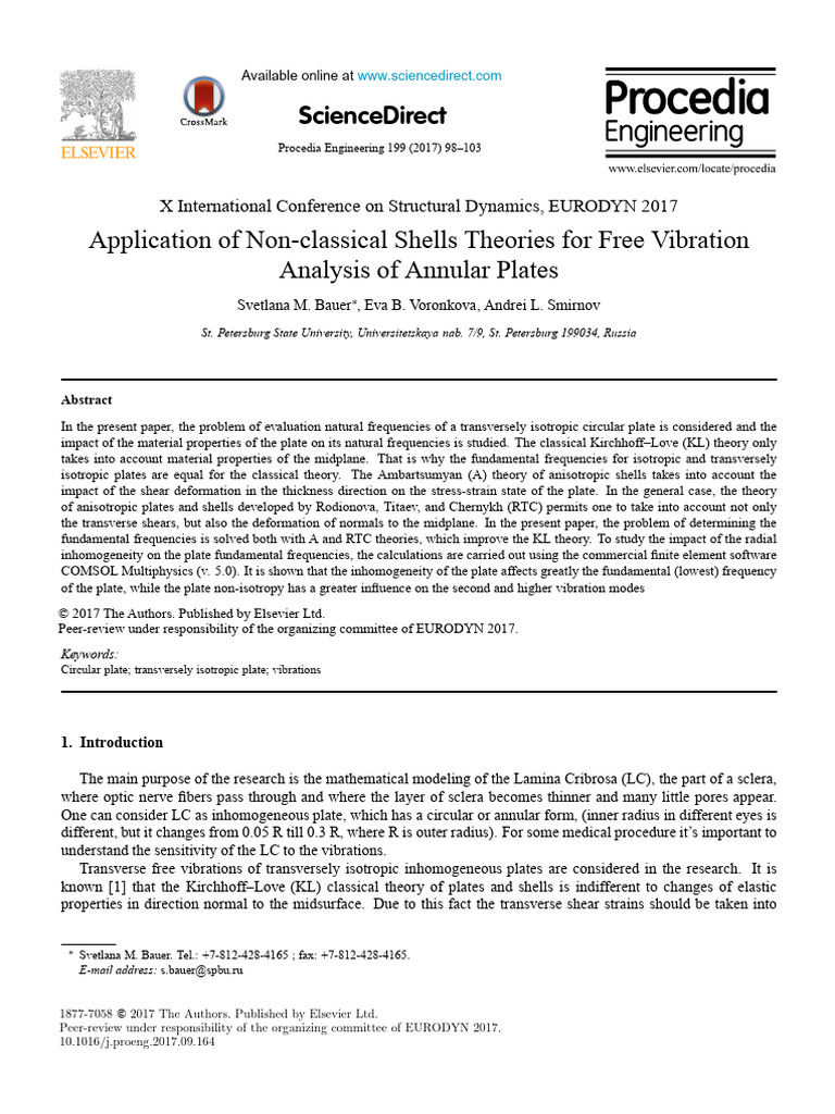 Application of Non Classical Shells Theories For Free Vibr - 2017 - Procedia Eng | PDF ...