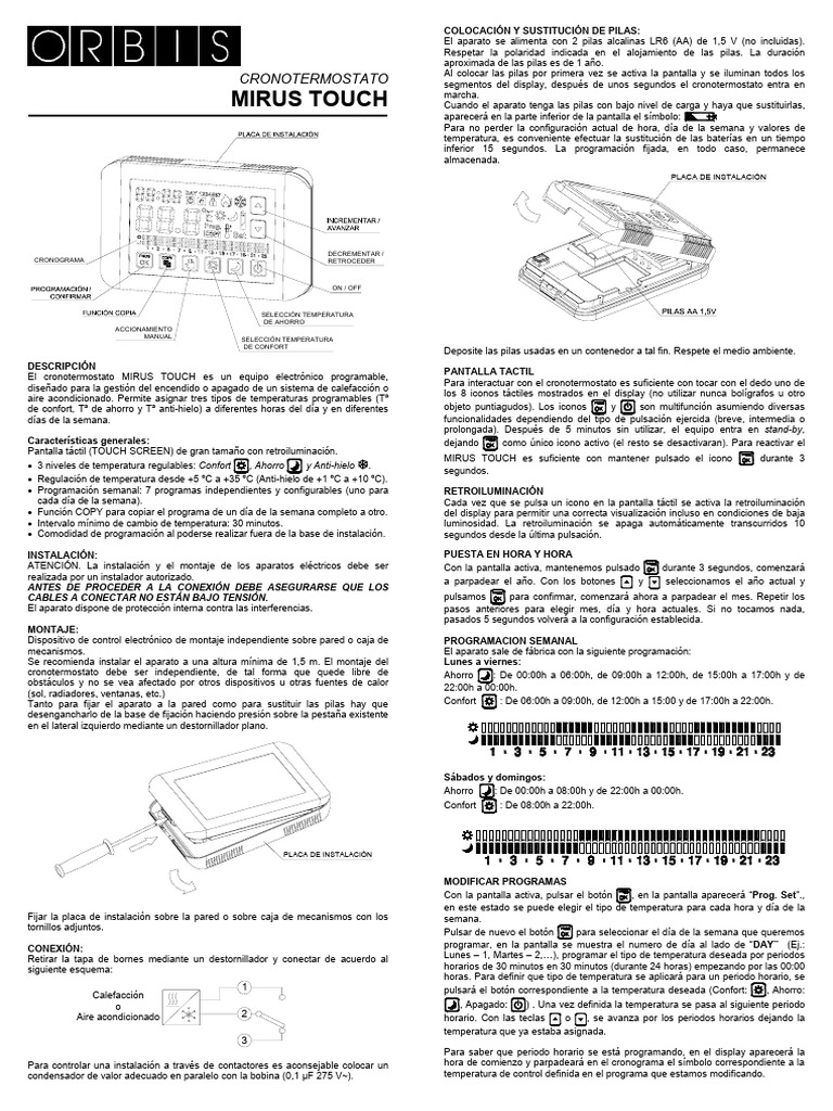 Mirus Touch - Operating Instructions | PDF | Termostato | Aire acondicionado
