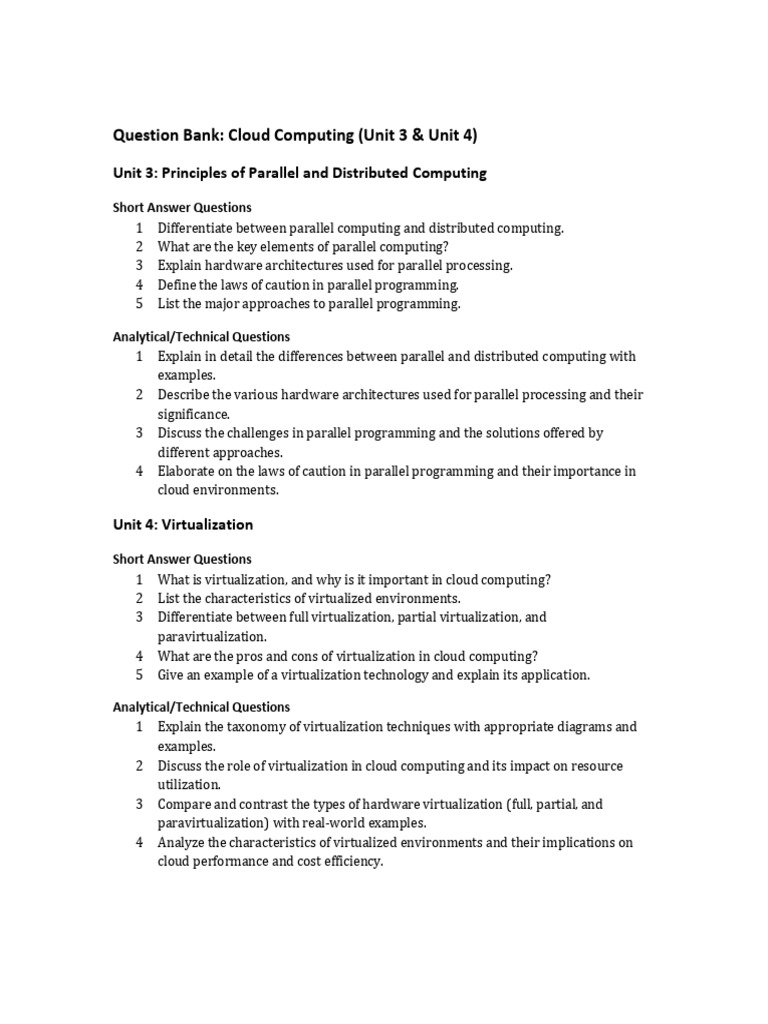 Cloud Computing Question Bank Unit 3 and 4 | PDF