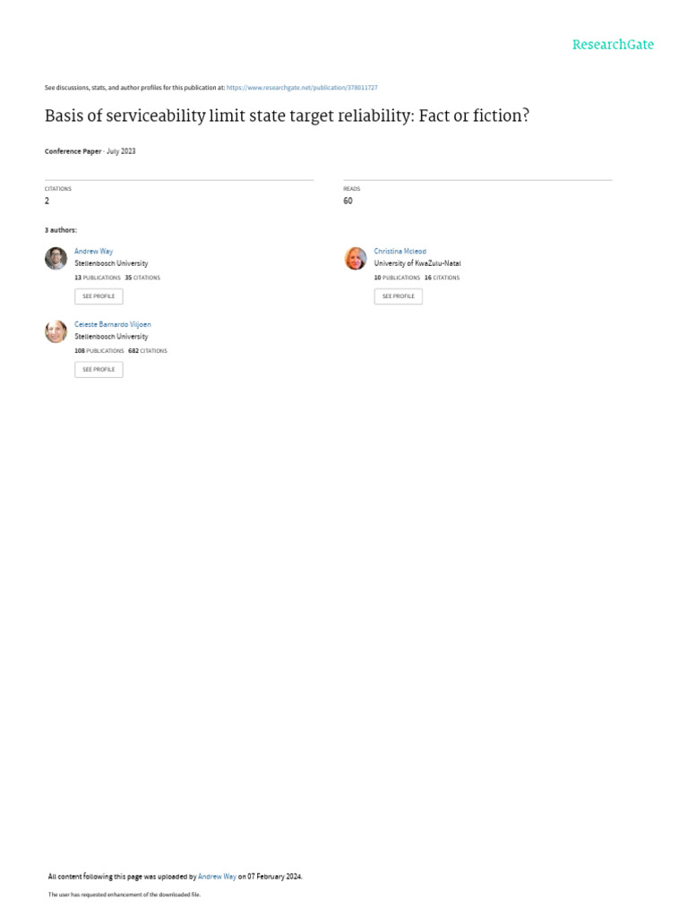 Way 2023 Basis of Serviceability Limit State Target Reliability-Fact or ...