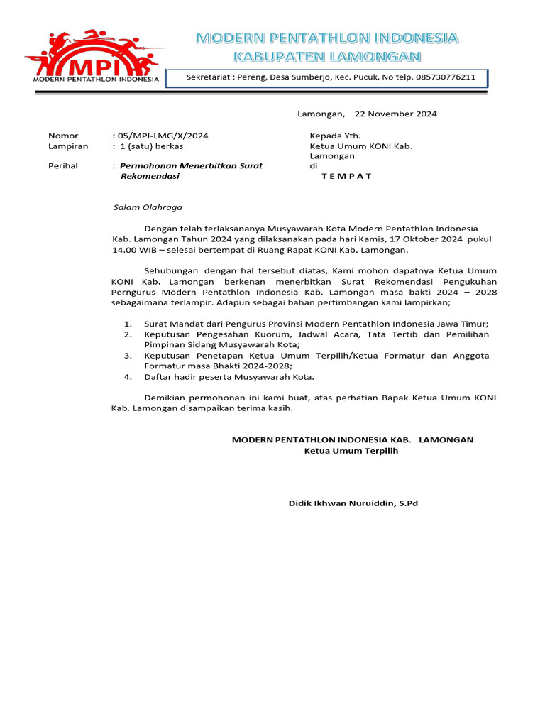 a.1 Surat Permohonan Rekomendasi MPI LMG | PDF