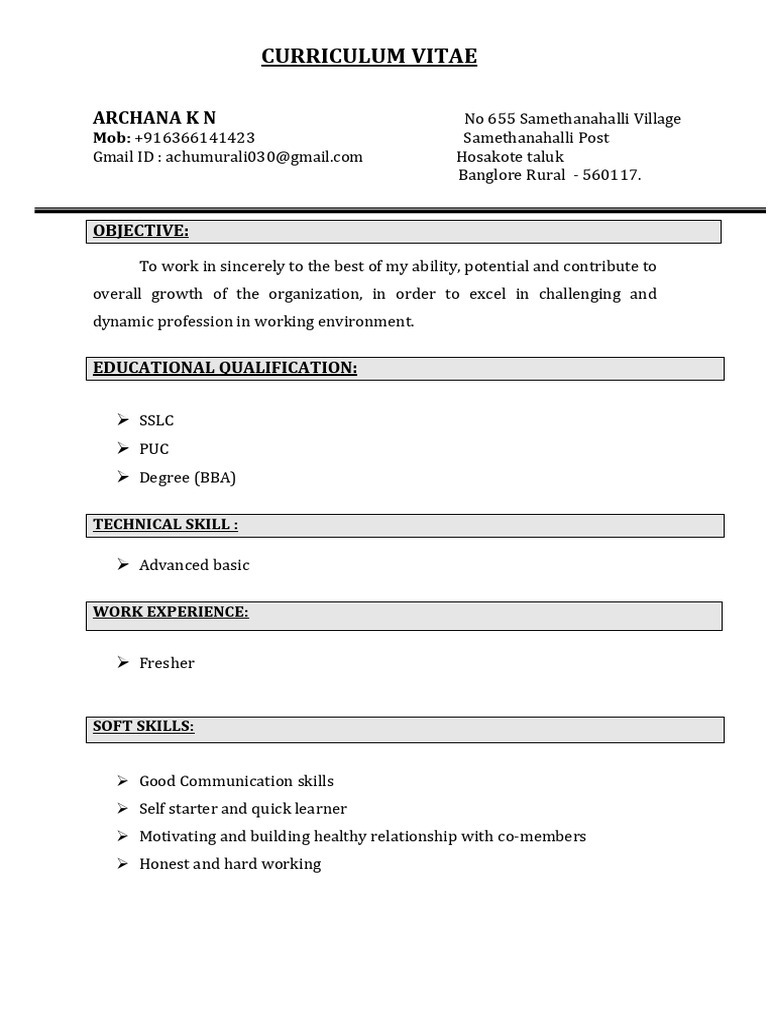 Curriculum Vitae: Archana K N | PDF