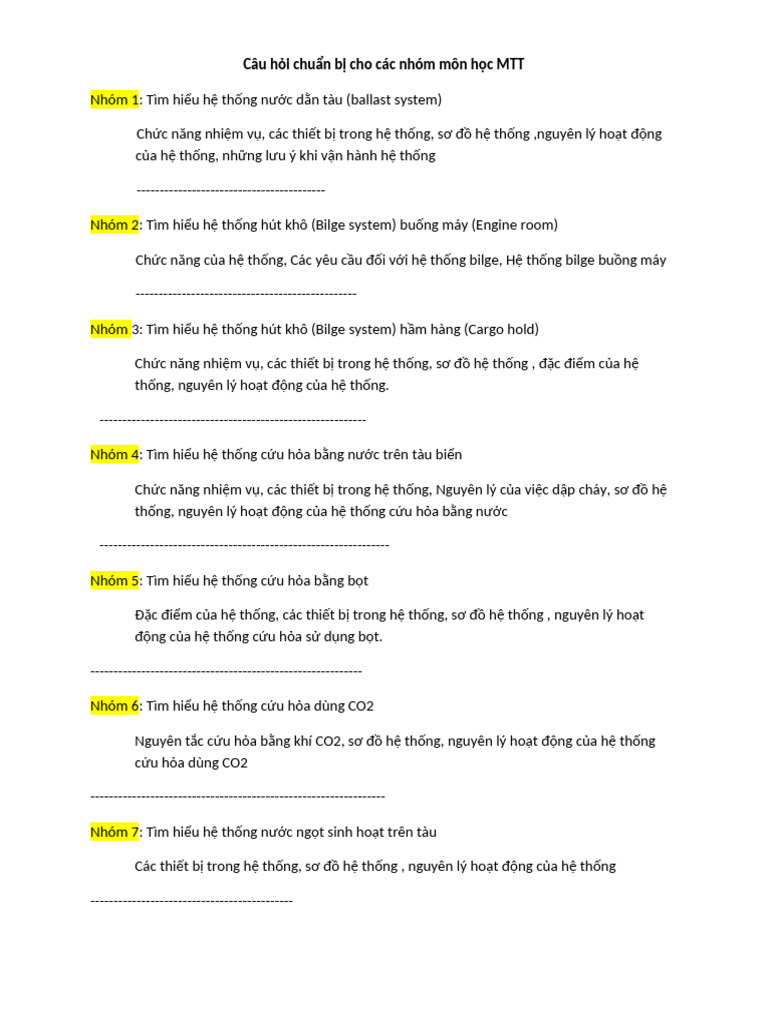 Câu hỏi chuẩn bị cho các nhóm môn học MTT | PDF