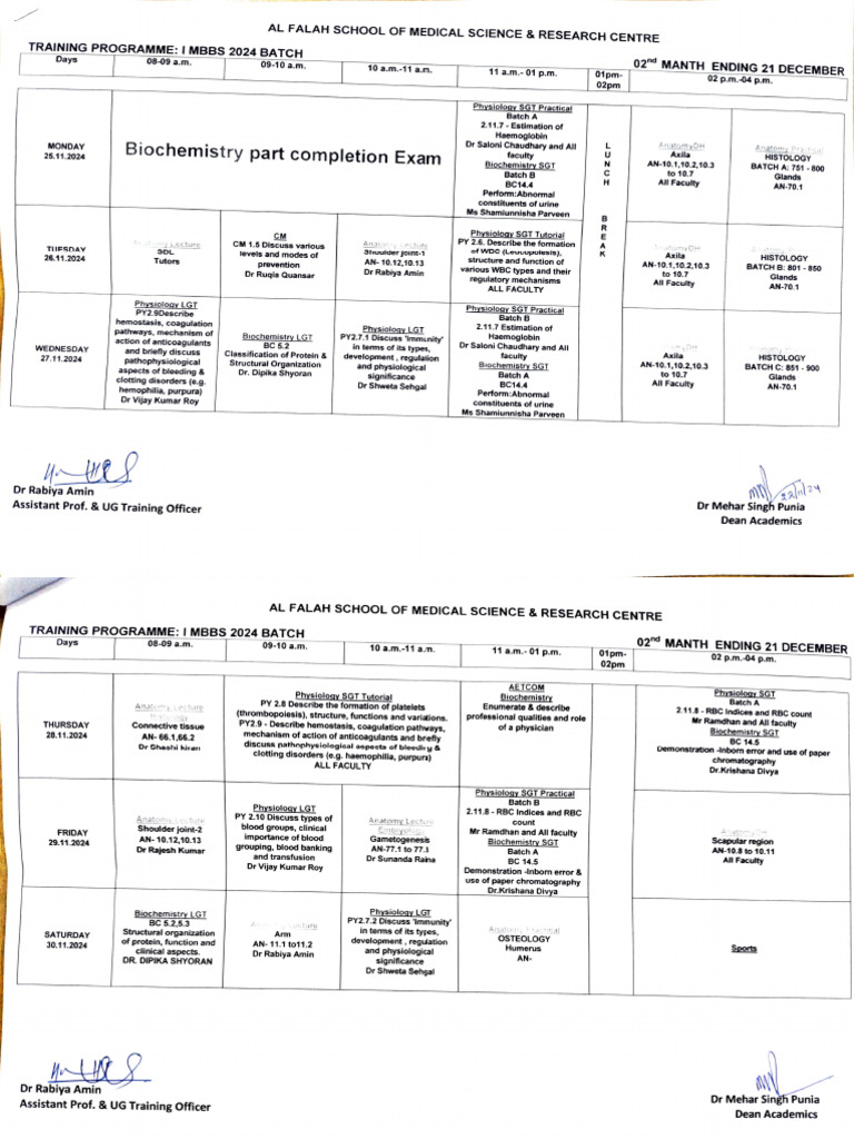 02nd Month Ending 21 December Time Table Anatomy, Physiology ...